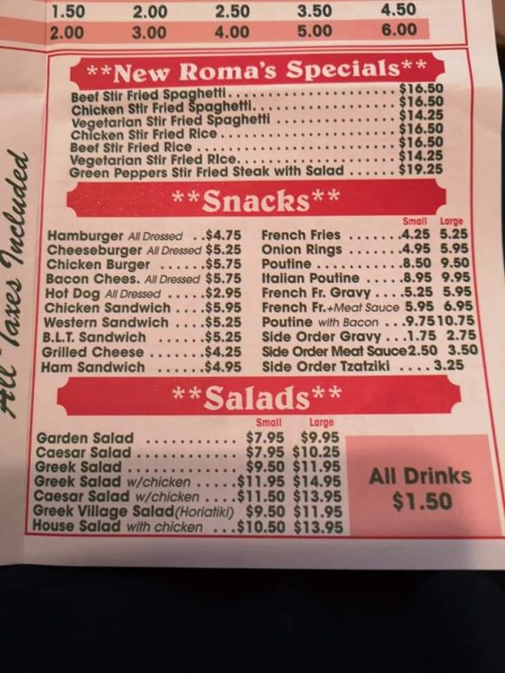 Roma’s Restaurant Online Menu in Cornwall Ontario – 200 McConnell ...